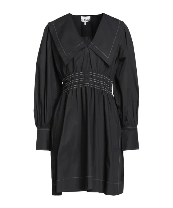 GANNI Long Sleeve Shirt Dress With Gathered Waist