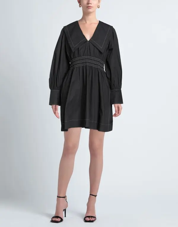 GANNI Long Sleeve Shirt Dress With Gathered Waist
