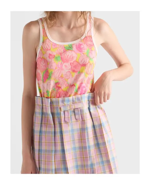 Prada Printed Ribbed Knit Cotton Tank Top