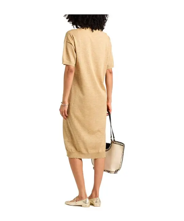 Brunello Cucinelli Metallic Knit Crewneck Dress