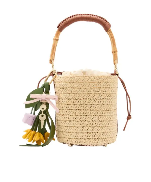 SELF-PORTRAIT Leather And Raffia Bucket Bag
