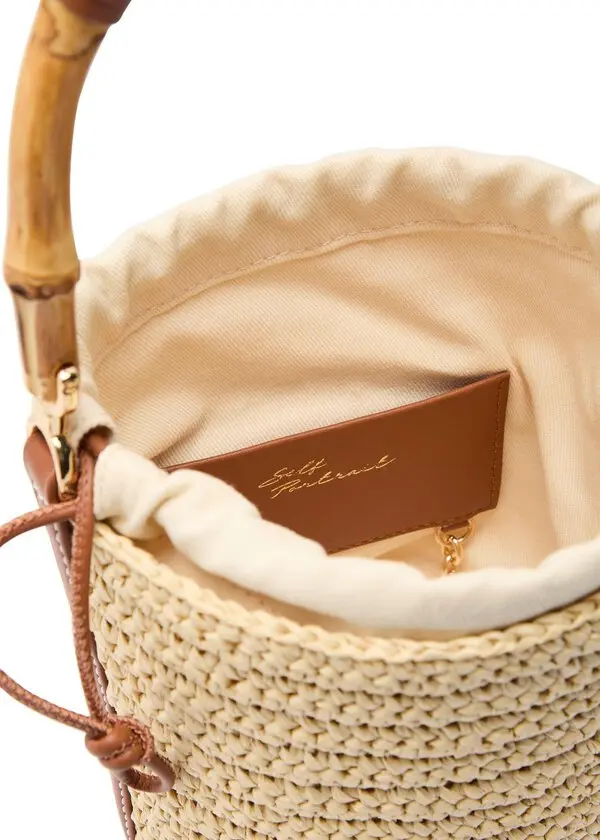 SELF-PORTRAIT Leather And Raffia Bucket Bag