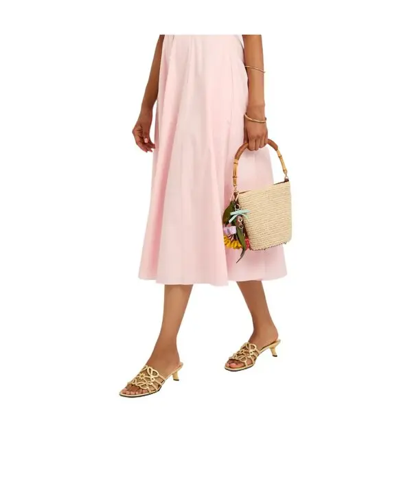 SELF-PORTRAIT Charm-embellished Leather And Raffia Bucket Bag