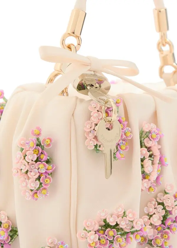 SELF-PORTRAIT Floral Bead-embellished Satin Tote