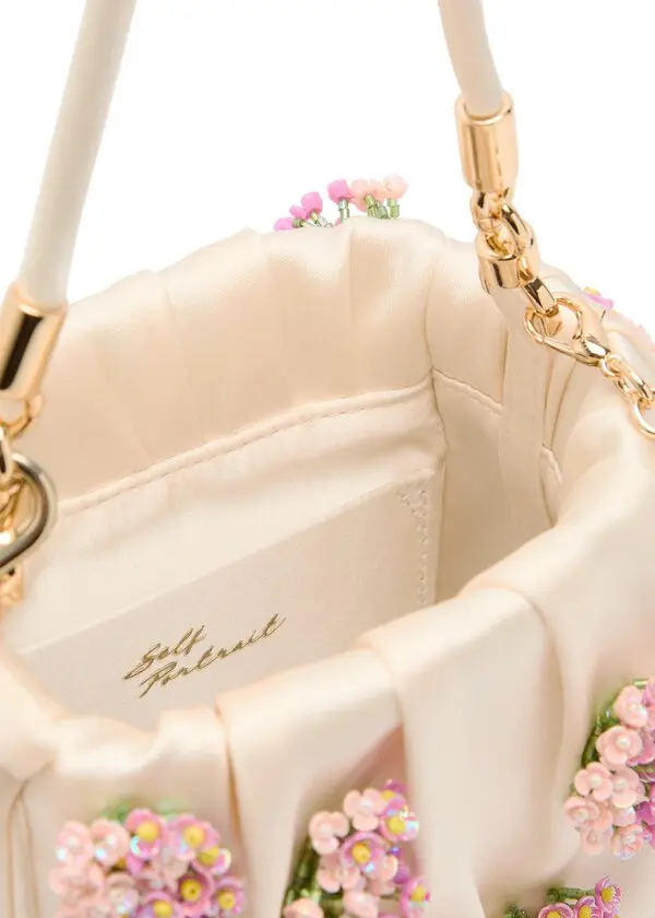SELF-PORTRAIT Floral Bead-embellished Satin Tote