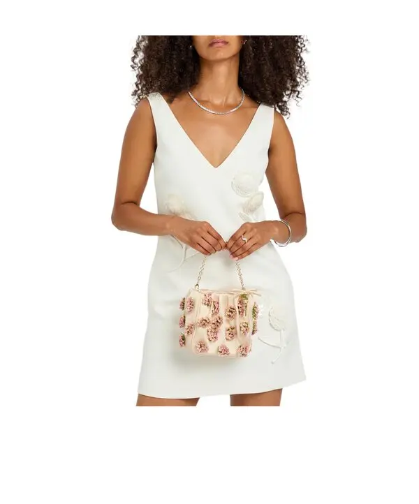 SELF-PORTRAIT Floral Bead-embellished Satin Tote