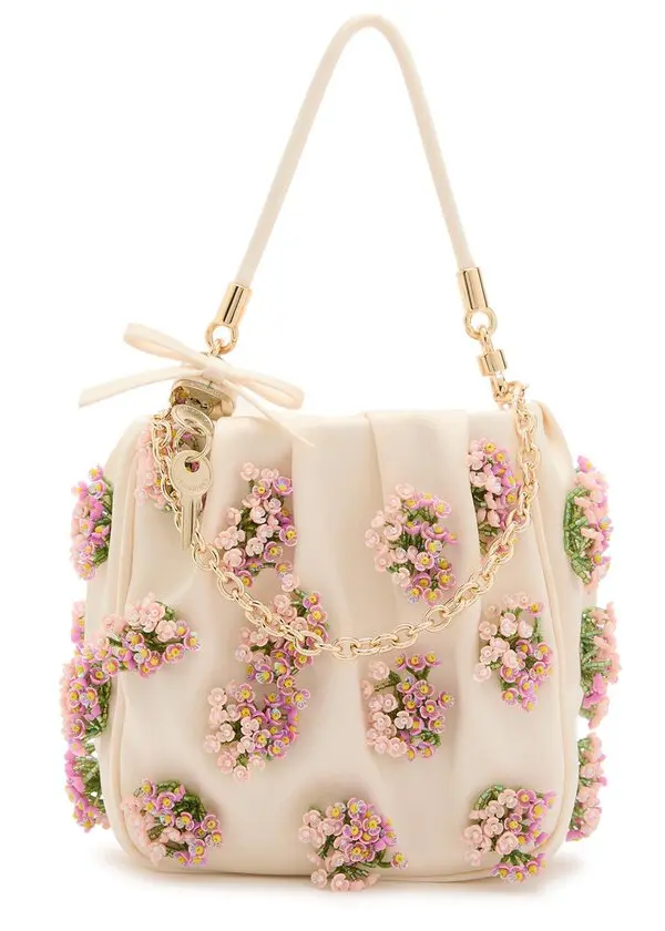 SELF-PORTRAIT Floral Bead-embellished Satin Tote