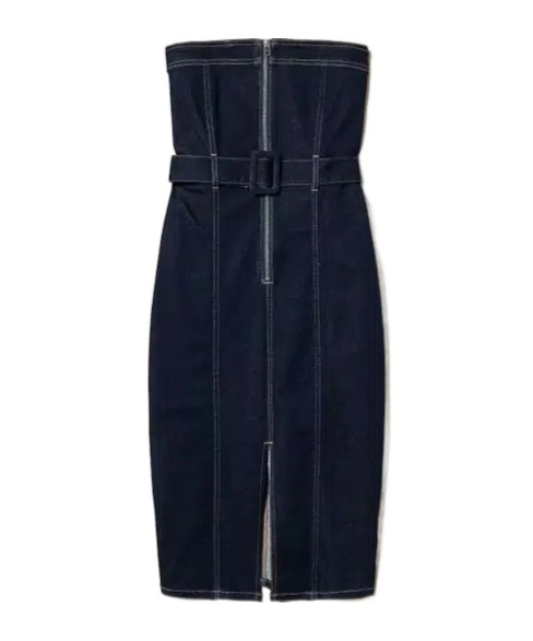 TWINSET Denim Bustier Dress With Front Zipper And Logo Detail