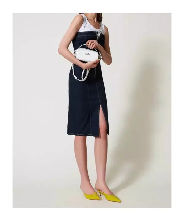 TWINSET Denim Bustier Dress With Front Zipper And Logo Detail