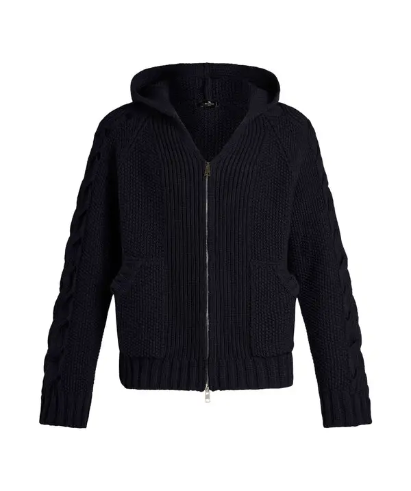 Etro Zipped Hooded Sweater With Cable Knit Sleeves