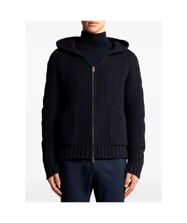 Etro Zipped Hooded Sweater With Cable Knit Sleeves