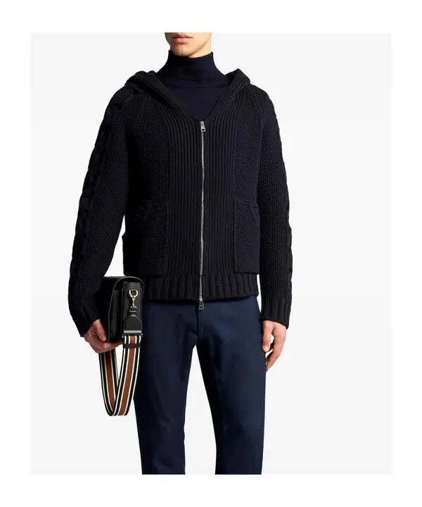 Etro Zipped Hooded Sweater With Cable Knit Sleeves