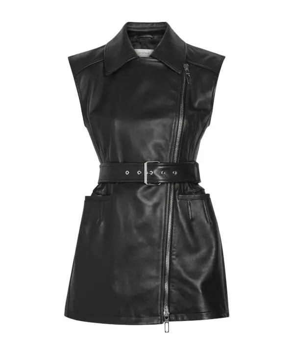 Sportmax Belted Leather Biker Vest Jacket