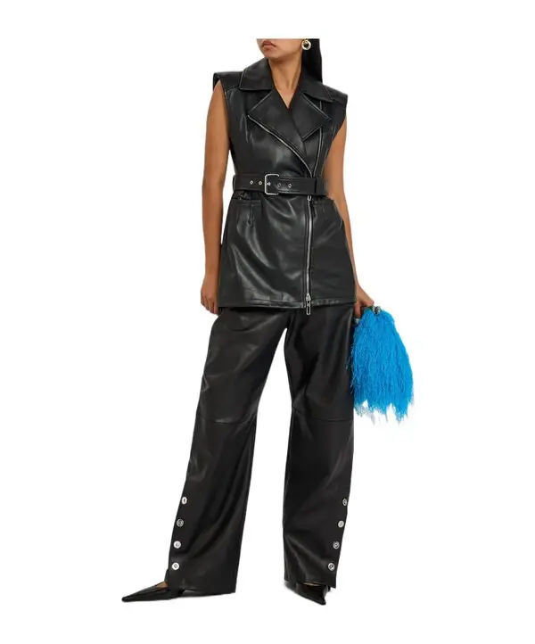 Sportmax Belted Leather Biker Vest Jacket