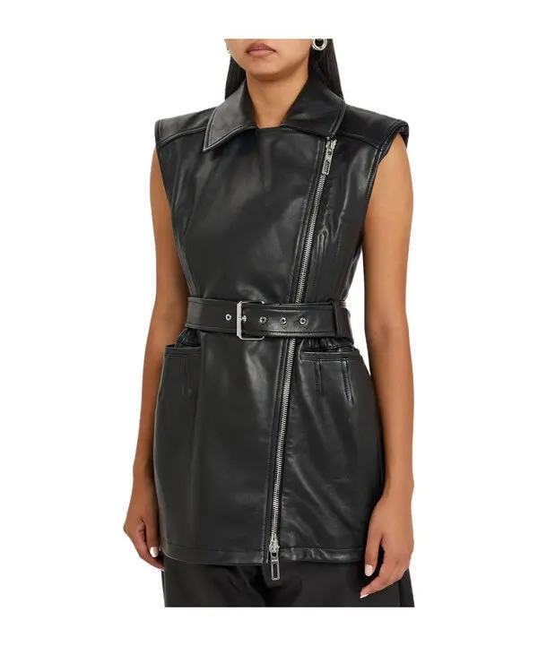 Sportmax Belted Leather Biker Vest Jacket