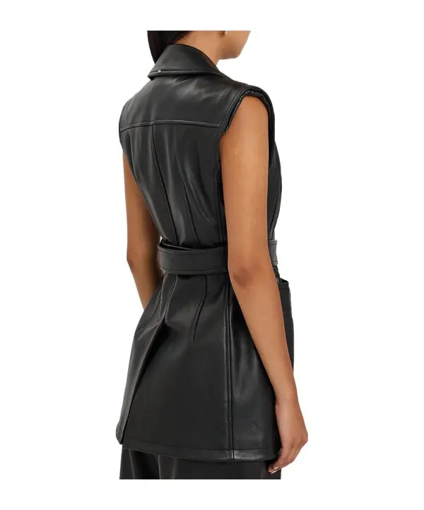 Sportmax Belted Leather Biker Vest Jacket
