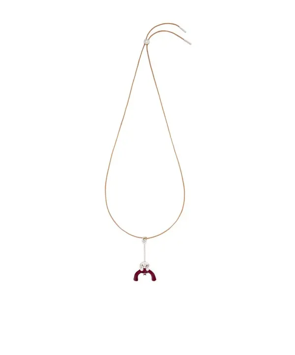 Loewe Sitting Doll Pendant In Sterling Silver And Crystals - Silver/burgundy