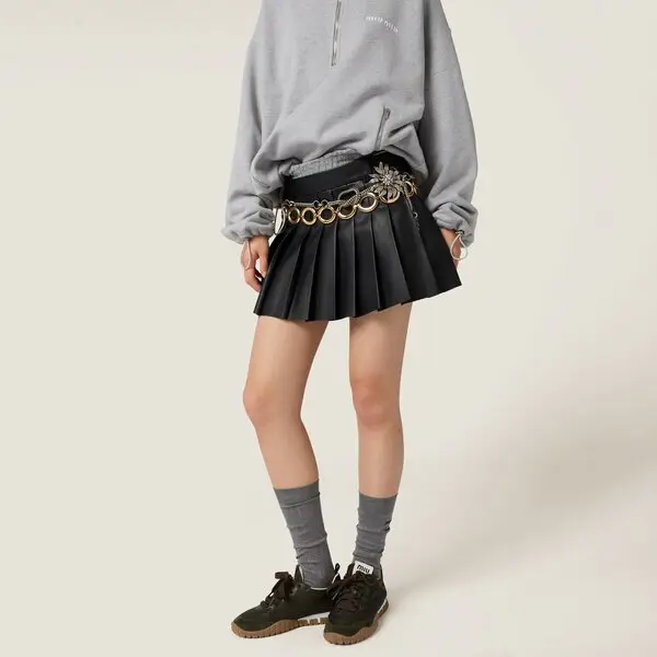 Miu Miu Nappa Leather Pleated Skirt