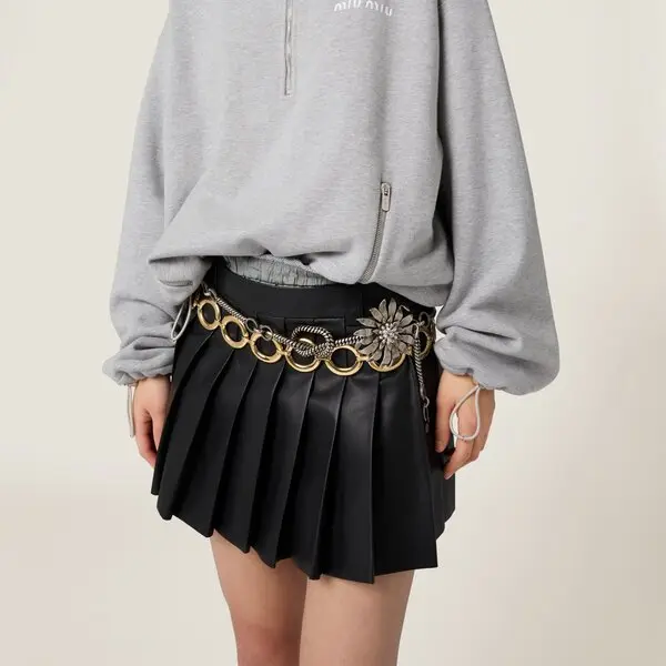 Miu Miu Nappa Leather Pleated Skirt
