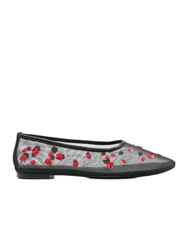 Staud Alba Ballerina Flats With Floral Embellishments - Gray
