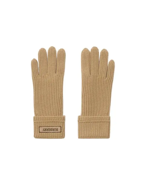 Burberry Logo Patch Wool Blend Gloves - Sand-colored