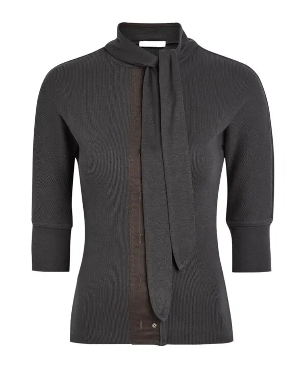 LEMAIRE Ribbed Cotton-blend T-shirt With Tie Detail - Black