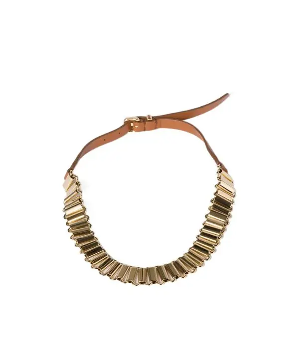 Miu Miu Metal And Leather Necklace - Gold/cognac