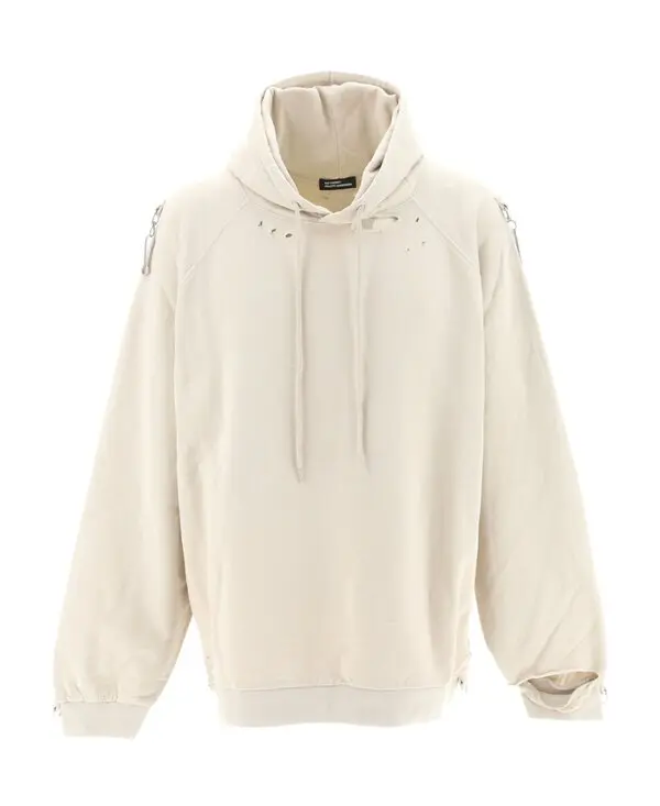 Raf Simons Oversized Ripped-detail Cotton Hoodie With Logo And Drawstring
