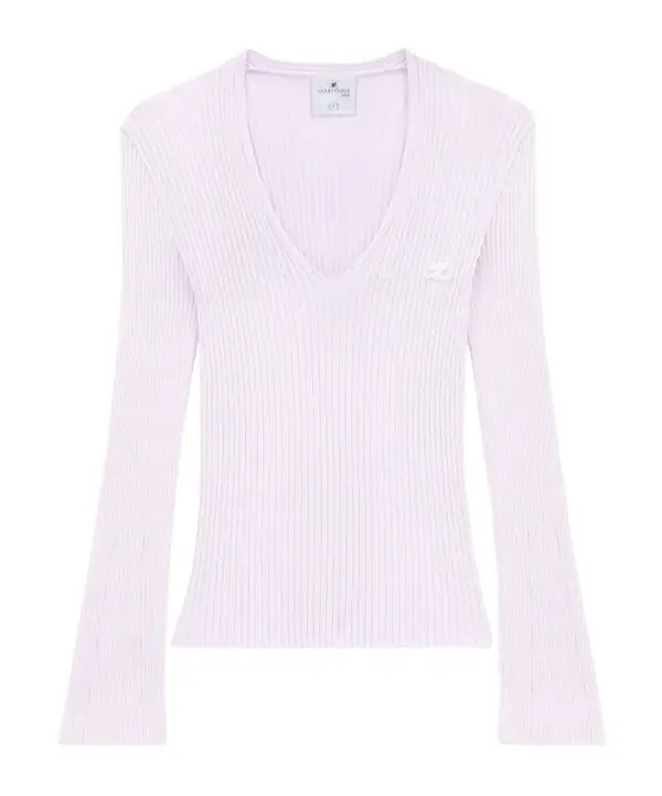 COURREGES V-neck Ribbed Jumper With Embroidered Logo
