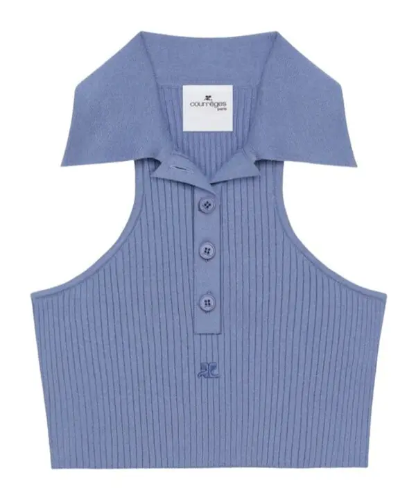 COURREGES Sleeveless Polo Crop Top - Cornflower Blue