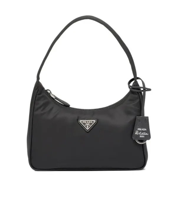 Prada Logo Details Shoulder Bag - Black