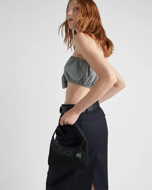 Prada Logo Details Shoulder Bag - Black