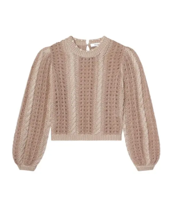 FRAME Cable-knit Jumper With Puff Sleeves And Button Detail