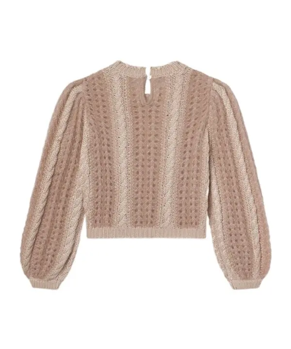 FRAME Cable-knit Jumper With Puff Sleeves And Button Detail