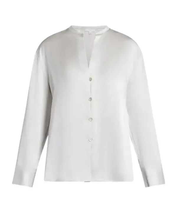 Vince Satin Band-collar Blouse - White