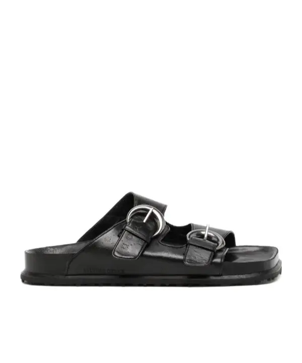 MARINE SERRE Embossed Buckle Slippers - Black