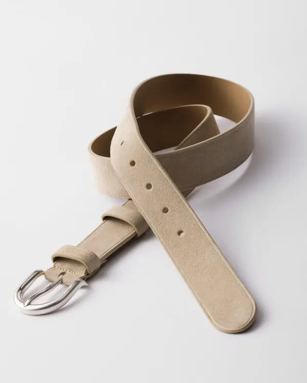 Prada Suede Belt With Engraved Buckle