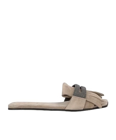Brunello Cucinelli Lambskin Slide Sandals With Fringes And Beading