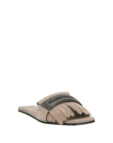 Brunello Cucinelli Lambskin Slide Sandals With Fringes And Beading