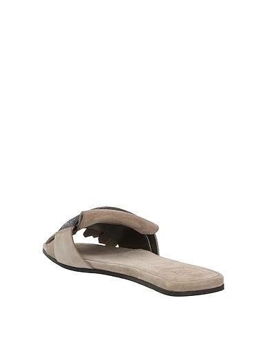Brunello Cucinelli Lambskin Slide Sandals With Fringes And Beading