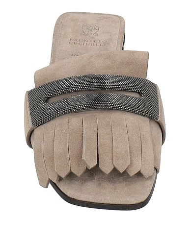 Brunello Cucinelli Lambskin Slide Sandals With Fringes And Beading