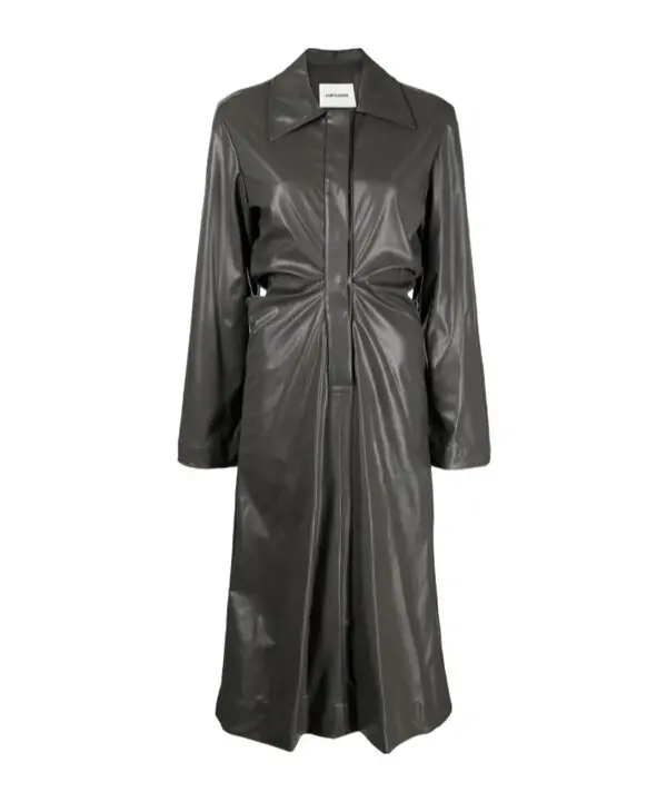 LOW CLASSIC Ruched Faux-leather Shirt Dress