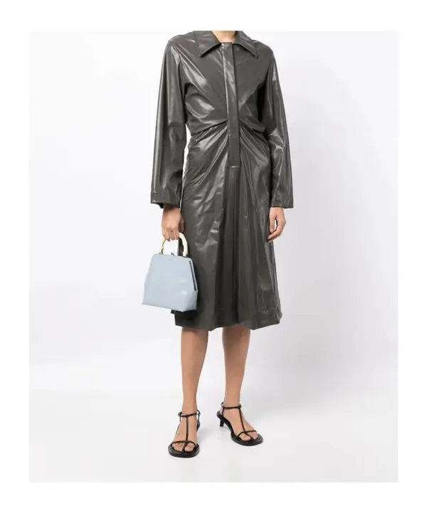 LOW CLASSIC Ruched Faux-leather Shirt Dress