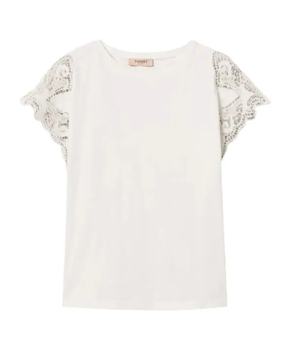 TWINSET Lace-sleeve T-shirt - White