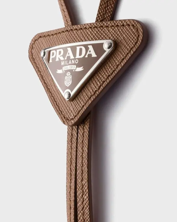 Prada Saffiano Leather Bolo Tie With Enameled Triangle Logo