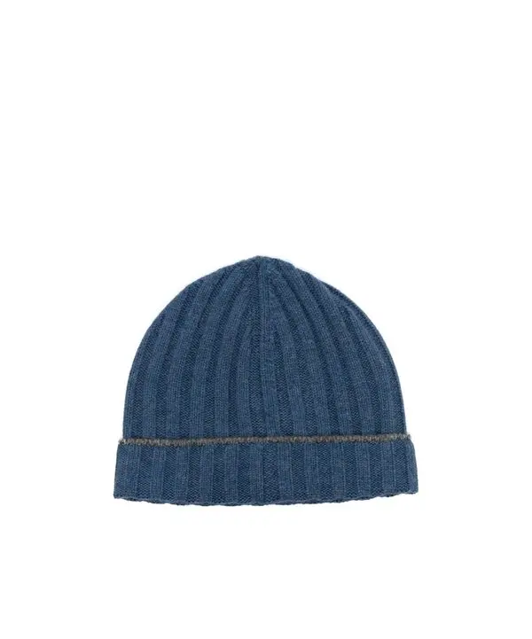 Brunello Cucinelli Ribbed Knit Cashmere Beanie - Blue