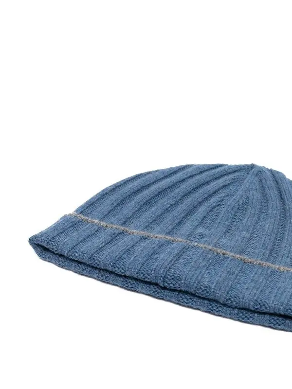 Brunello Cucinelli Ribbed Knit Cashmere Beanie - Blue