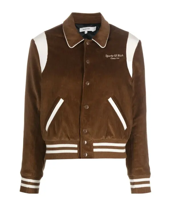 SPORTY  RICH Logo-embroidered Corduroy Bomber Jacket
