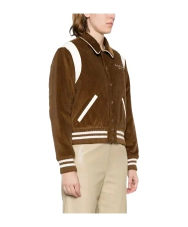 SPORTY  RICH Logo-embroidered Corduroy Bomber Jacket