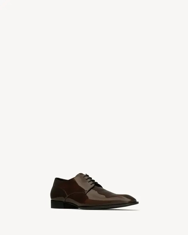 Saint Laurent Stanton Glazed Leather Derby Shoes - Black